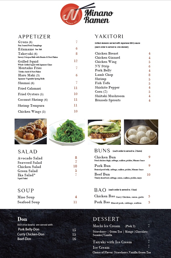 Menu | Minano Ramen